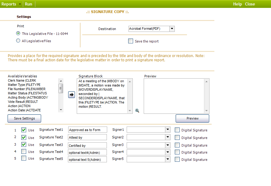 Running a Signature Copy Report | Granicus Support