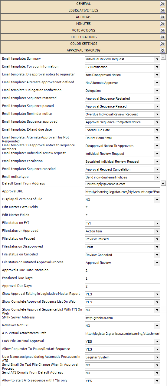 Approval Tracking Settings | Granicus Support