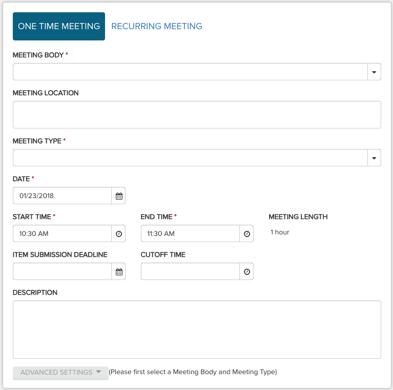 Creating a New Meeting in Peak | Granicus Support