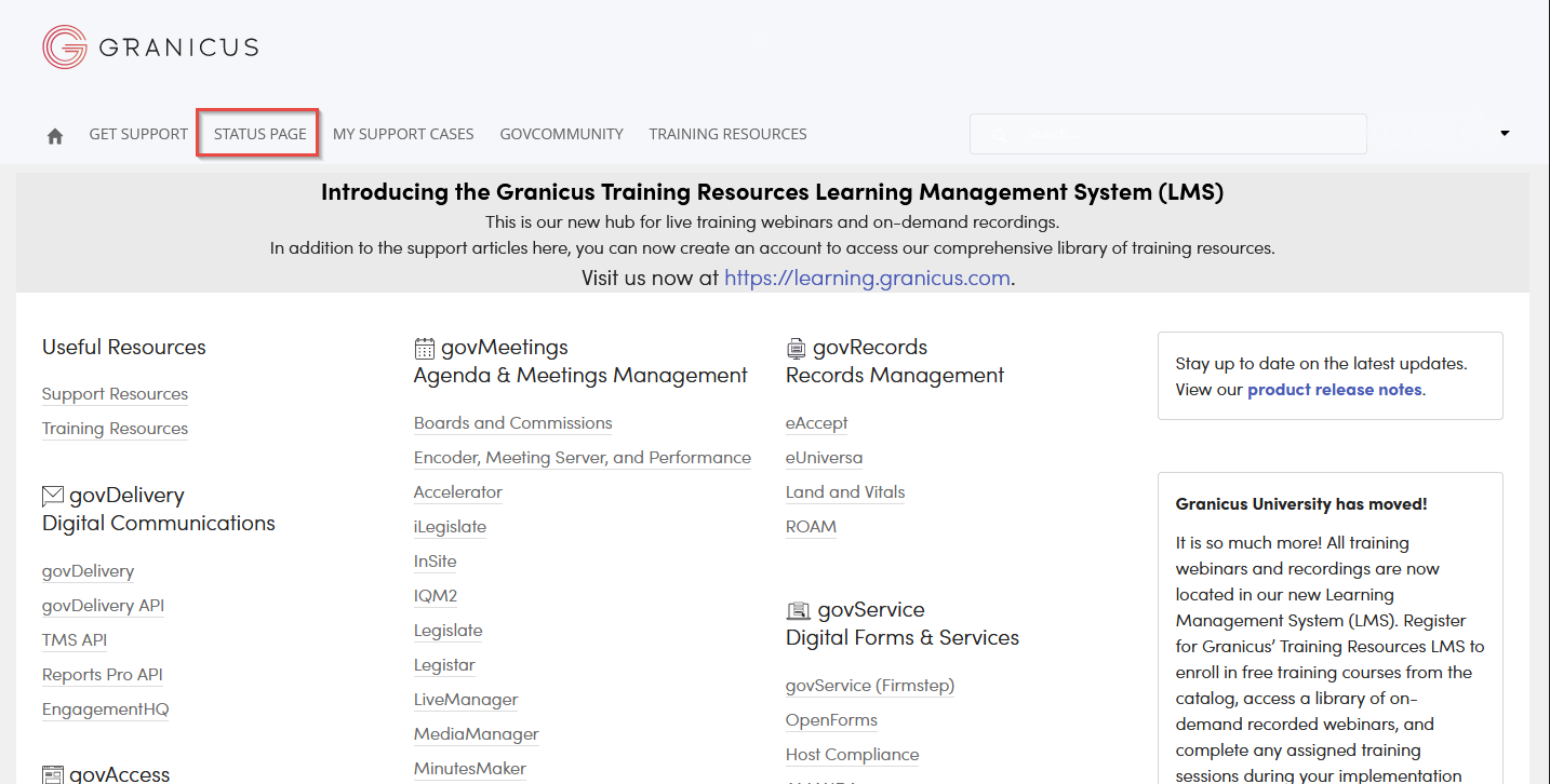 System Status and Platform Announcements | Granicus Support