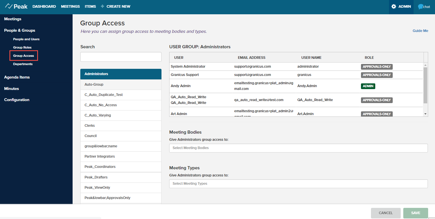 User Group Access in Peak | Granicus Support