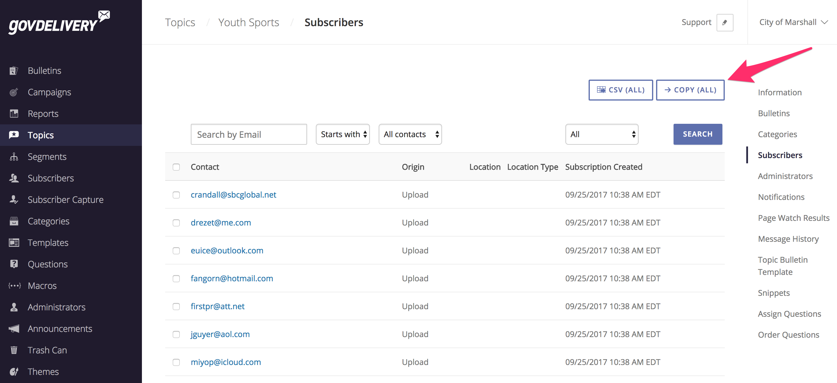 Copy Subscribers From One Topic to Another | Granicus Support