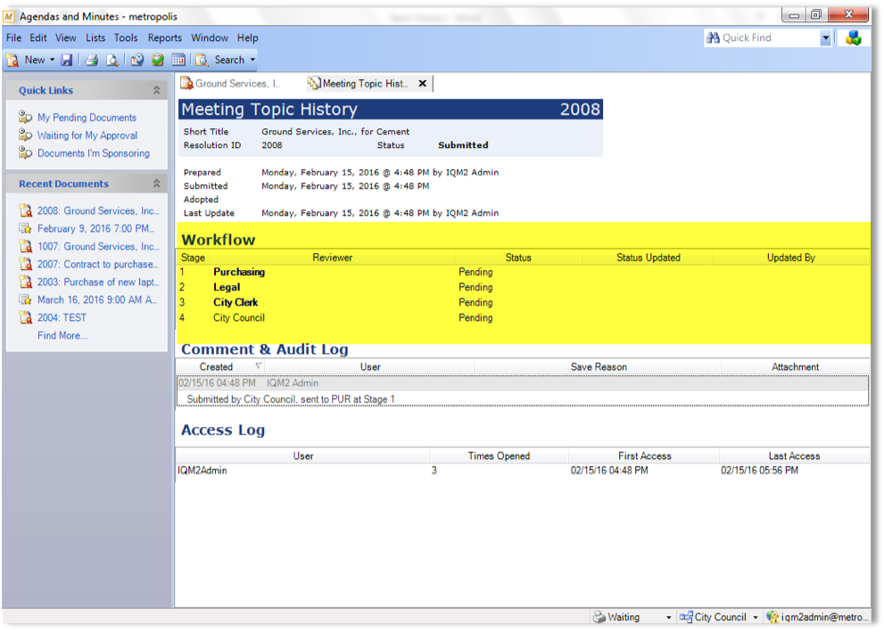 IQM2 Agendas & Minutes: Item History | Granicus Support