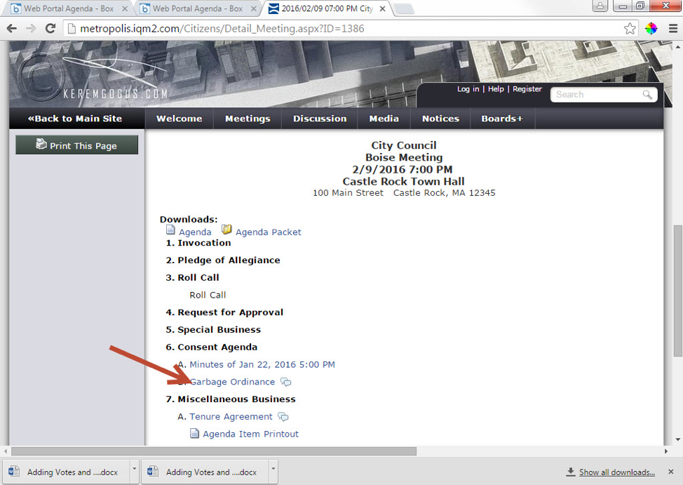 IQM2 Agendas & Minutes: Viewing an Agenda/Minutes from the Web Portal ...
