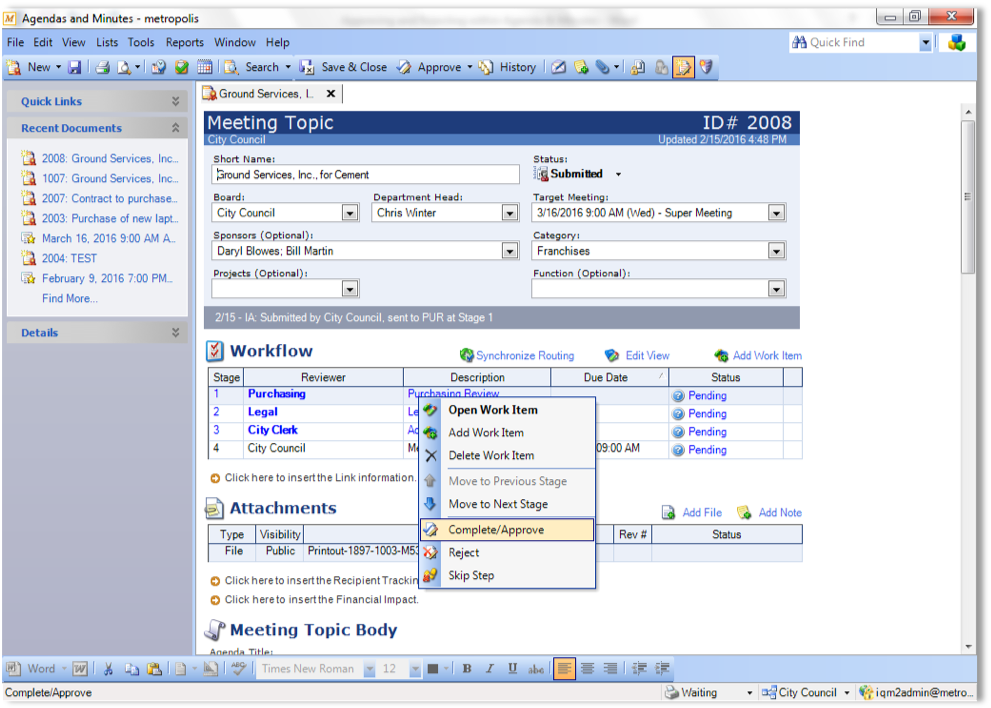 IQM2 Agenda & Minutes: Approving and Rejecting items | Granicus Support