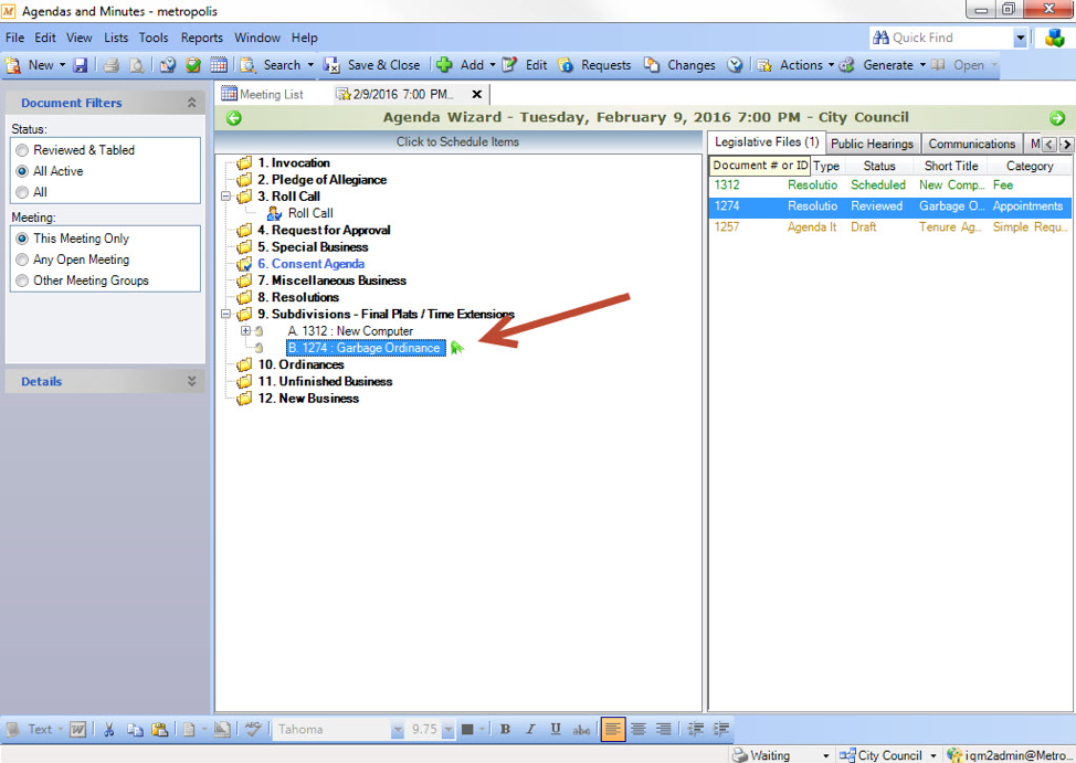 IQM2 Agenda & Minutes: Tagging Items on the Agenda or Minutes ...