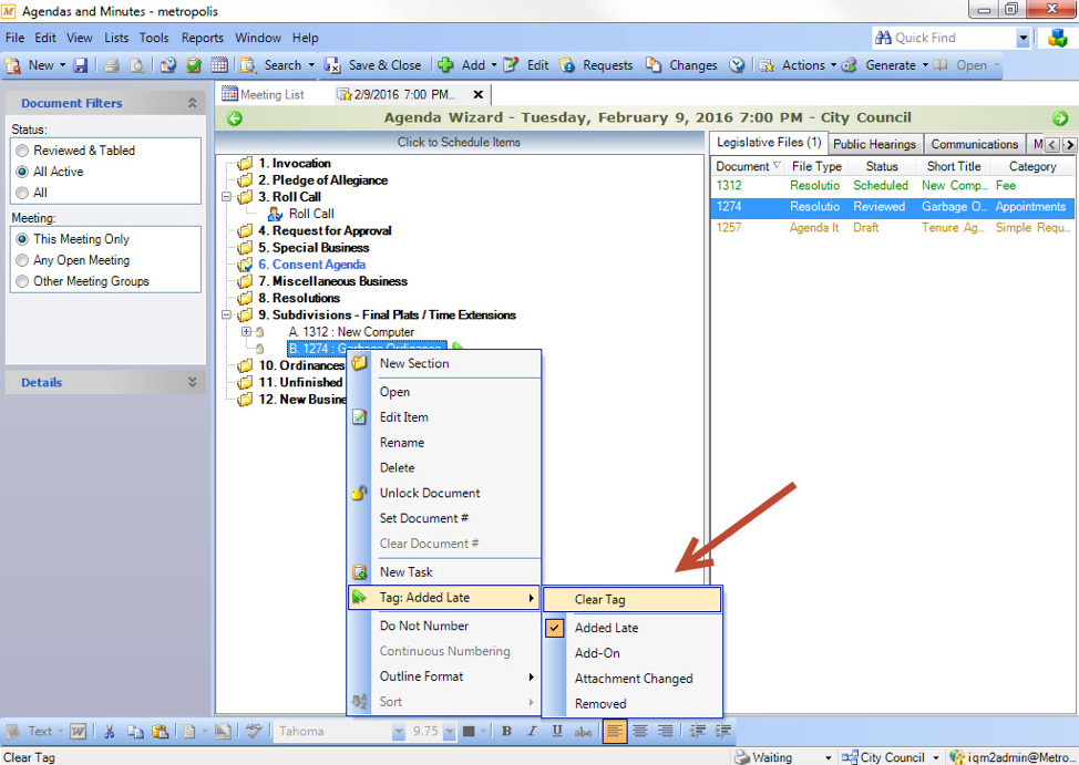 IQM2 Agenda & Minutes: Tagging Items on the Agenda or Minutes ...