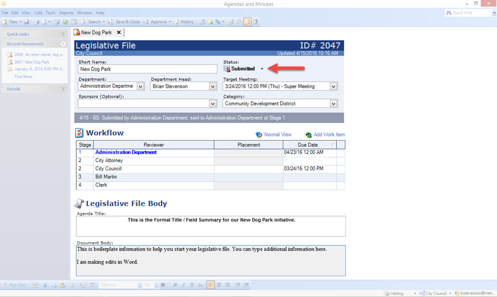 IQM2 Agendas & Minutes: Status Updates | Granicus Support