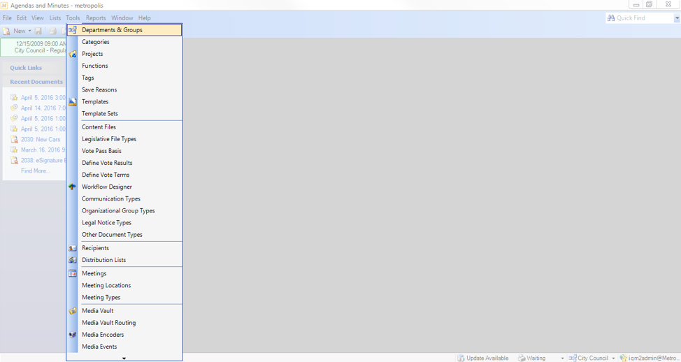 IQM2 Agendas & Minutes: Creating Departments and Meeting Groups ...