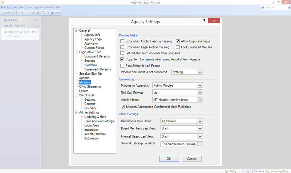 IQM2 Agendas & Minutes: Agency Settings | Granicus Support
