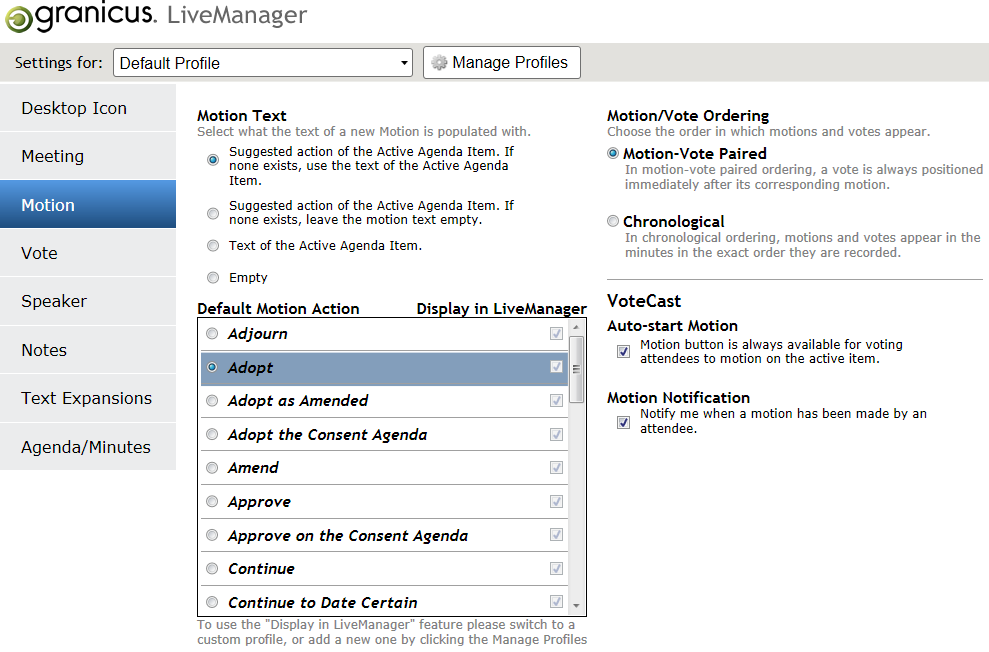 Motion Settings | Granicus Support