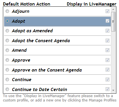 Selecting the Default Motion Action and Motions for Display | Granicus ...