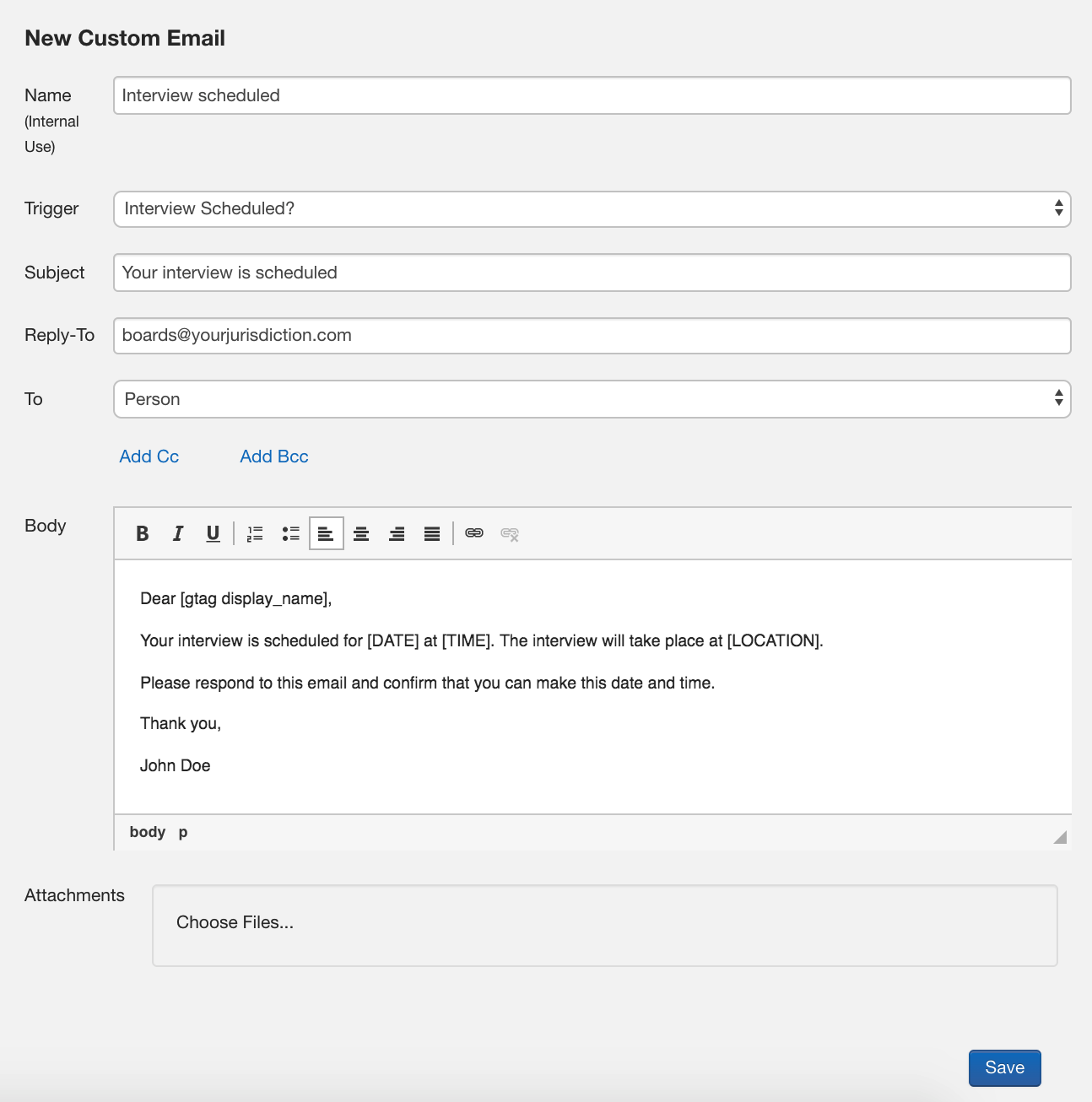 Custom Email Example: Interview Scheduled | Granicus Support