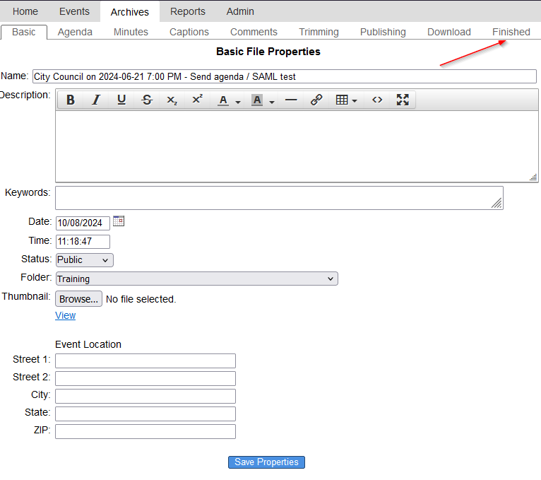 Creating an Archive for a Past Event | Granicus Support