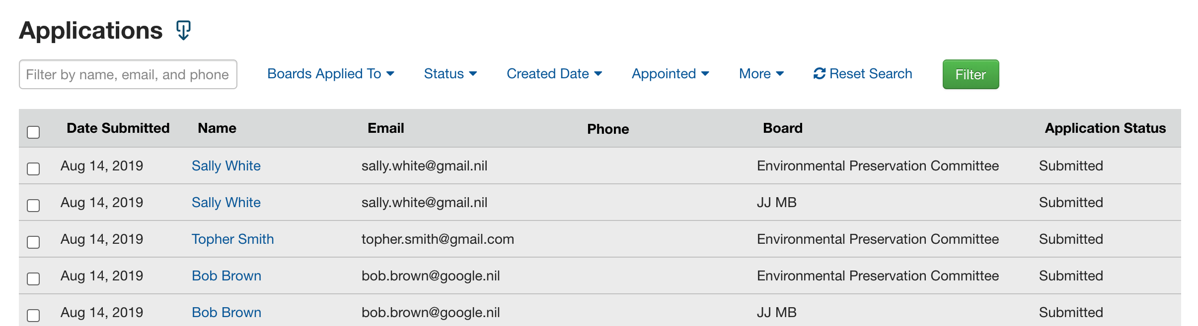 Applications Page in Boards and Commissions | Granicus Support