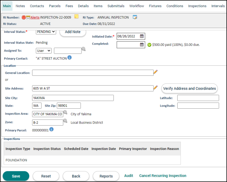 Recurring Inspection Tabs | Granicus Support