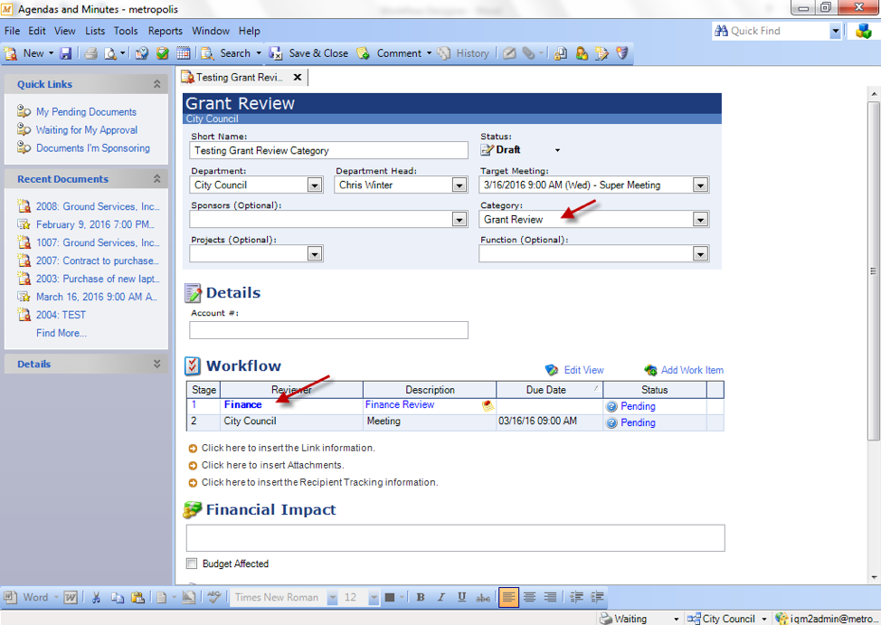 IQM2 Agendas & Minutes: Workflow Designer | Granicus Support