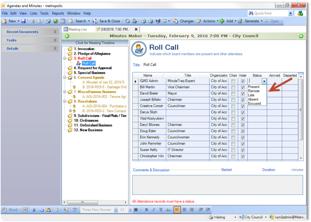 IQM2 Agenda & Minutes: Filling the Roll Call | Granicus Support
