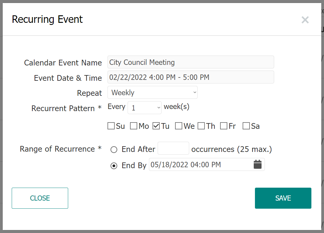 Create a Recurring Event | Granicus Support