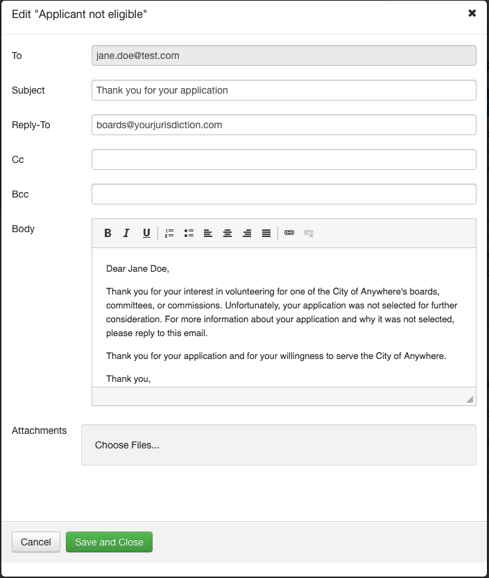 Custom Email Example: Applicant is Not Eligible | Granicus Support