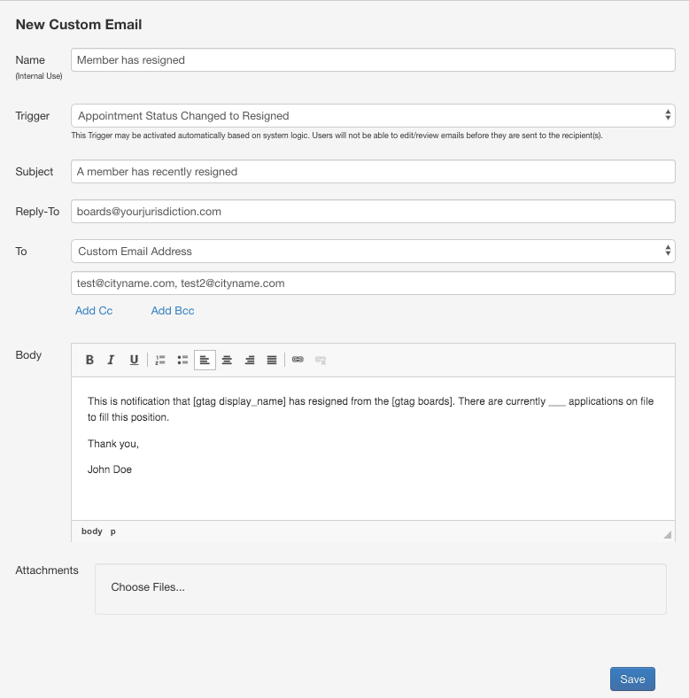 Custom Email Example: Resignation Notification | Granicus Support