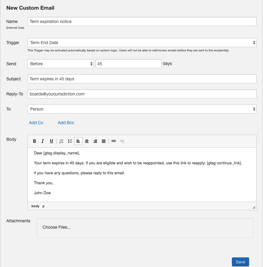 Custom Email Example: Term Expiration Notice | Granicus Support
