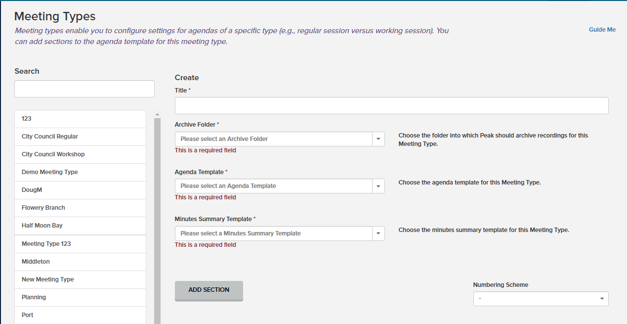Creating Meeting Types in Peak | Granicus Support