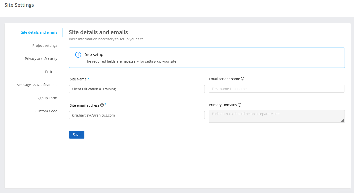 Manage Site Settings | Granicus Support